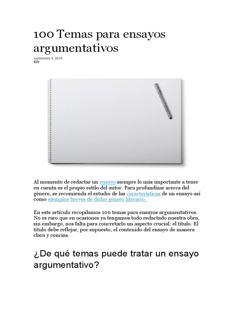 100 temas inspiradores para ensayos argumentativos | PDF | Ensayos | Dieta