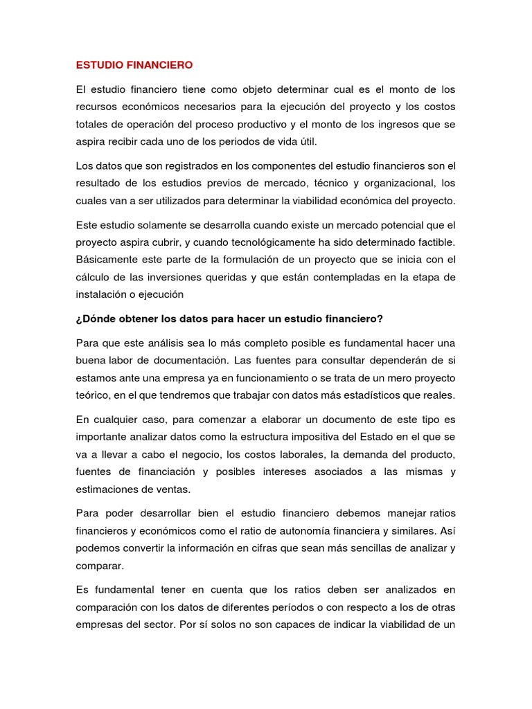 Estudio Financiero | PDF | Capital (economía) | Valor presente neto