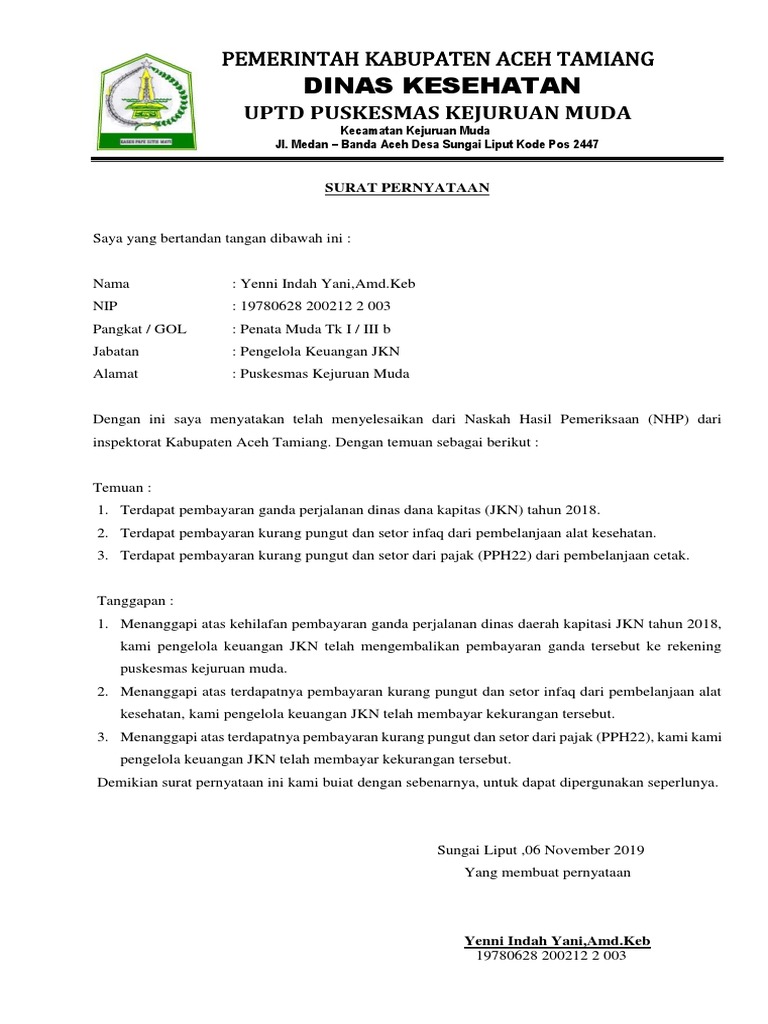 Surat Pernyataan Temuan Inspektorat | PDF