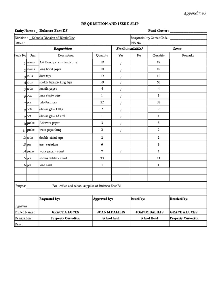Requisition Issue Slip | PDF | Printing Materials | Conservation And ...