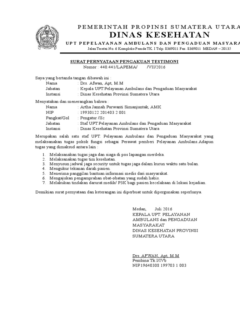 Surat Testimoni Artha Oke | PDF