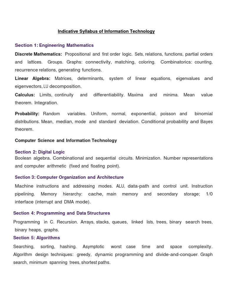 Indicative Syllabus of Information Technology: Section 1: Engineering ...