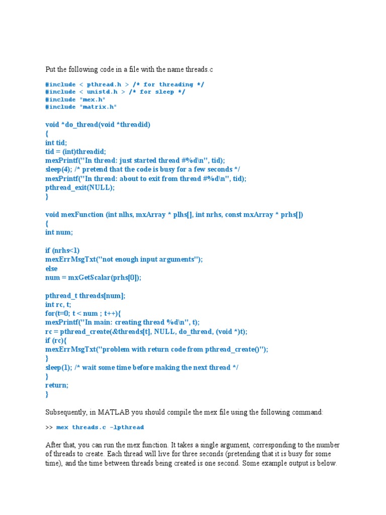 #Include / For Threading / #Include / For Sleep / #Include "Mex.h" #Include "Matrix.h" | PDF ...