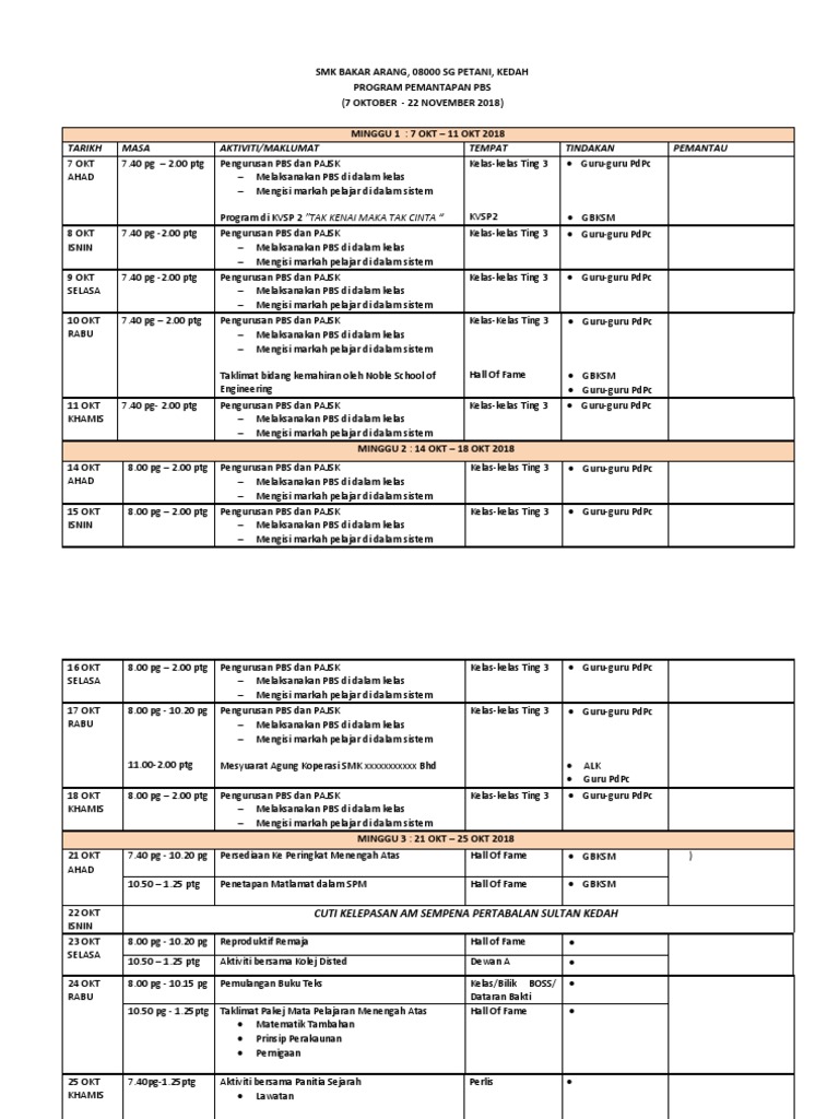 Jadual Pasca PT 3 | PDF