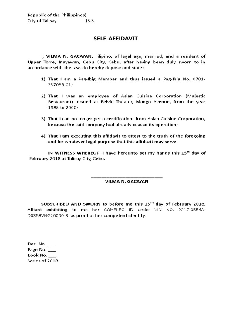 Affidavit - Pag-Ibig No Certification | PDF | Affidavit | Comparative Law