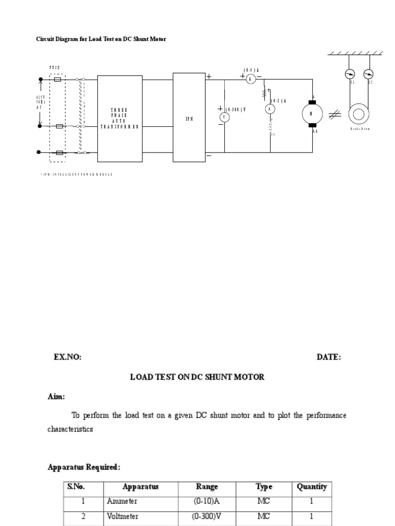 Circuit Diagram For Load Test On DC Shunt Motor: Three Phase Auto ...