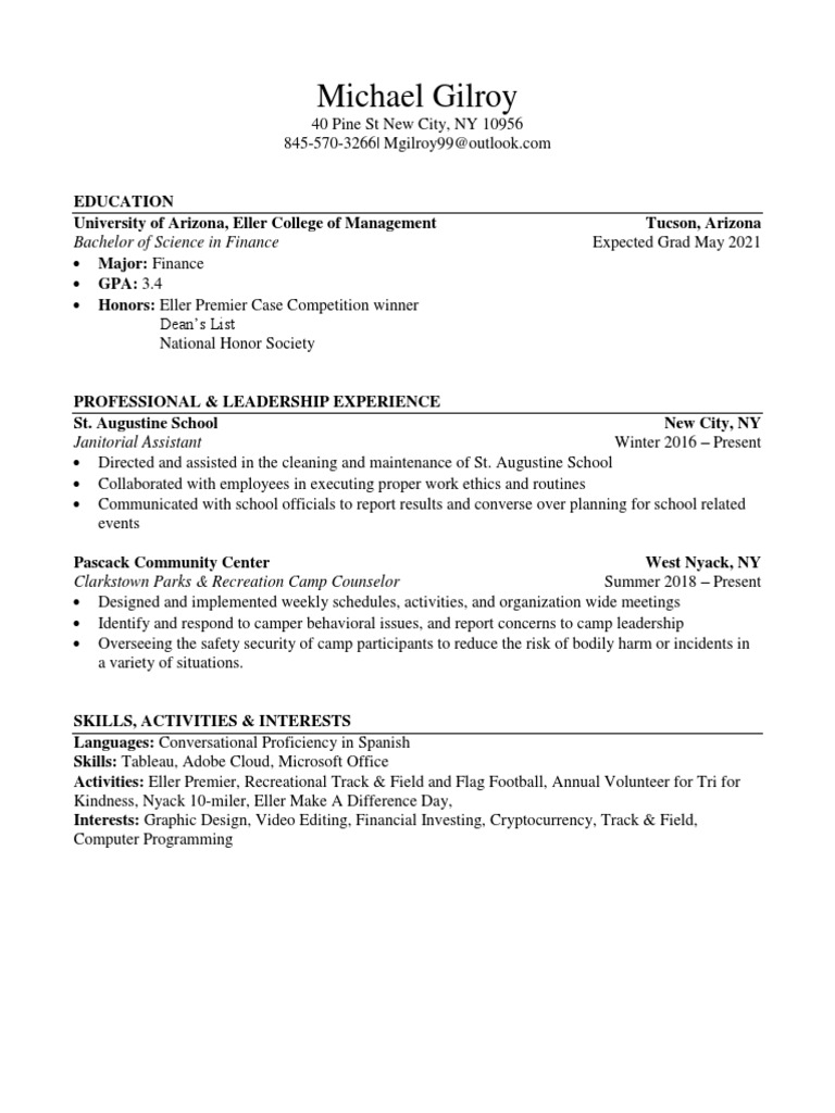 Michael Gilroy Current Resume