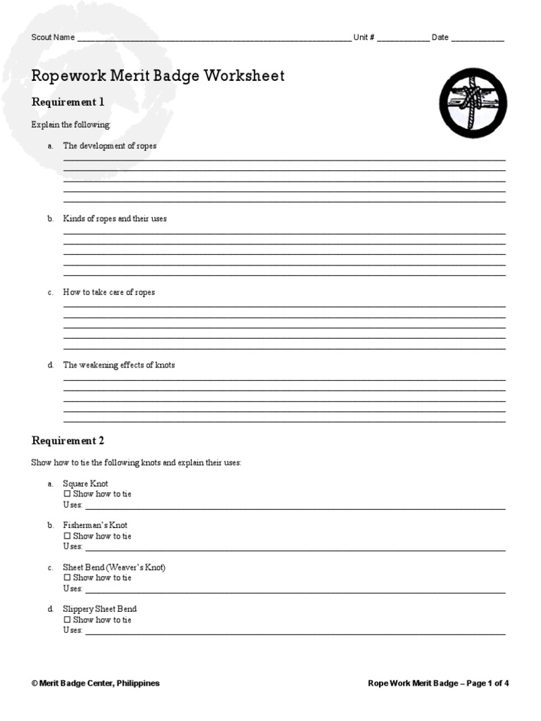 Ropework Sheet | PDF | Knot | Scoutcraft