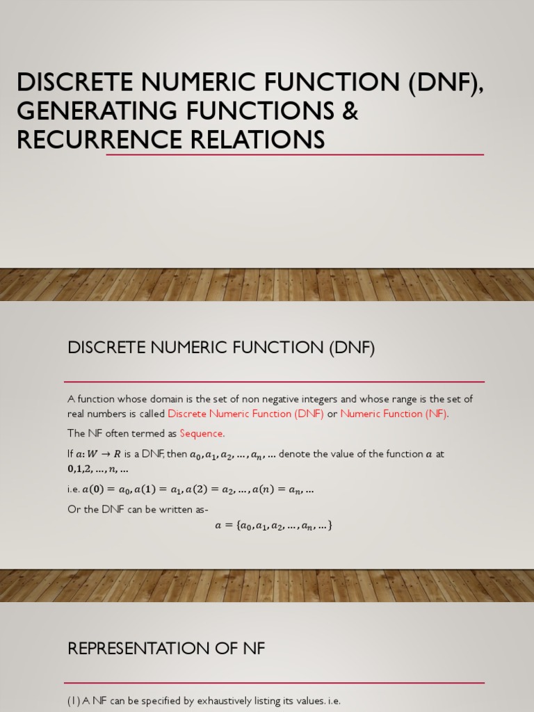Discrete Numeric Function Dnf Generating Functions And Recurrence Relations Pdf Recurrence