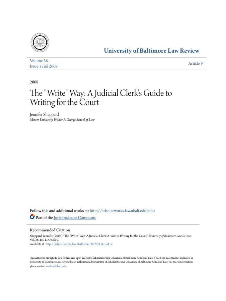 The "Write" Way: A Judicial Clerk's Guide To Writing For The Court ...