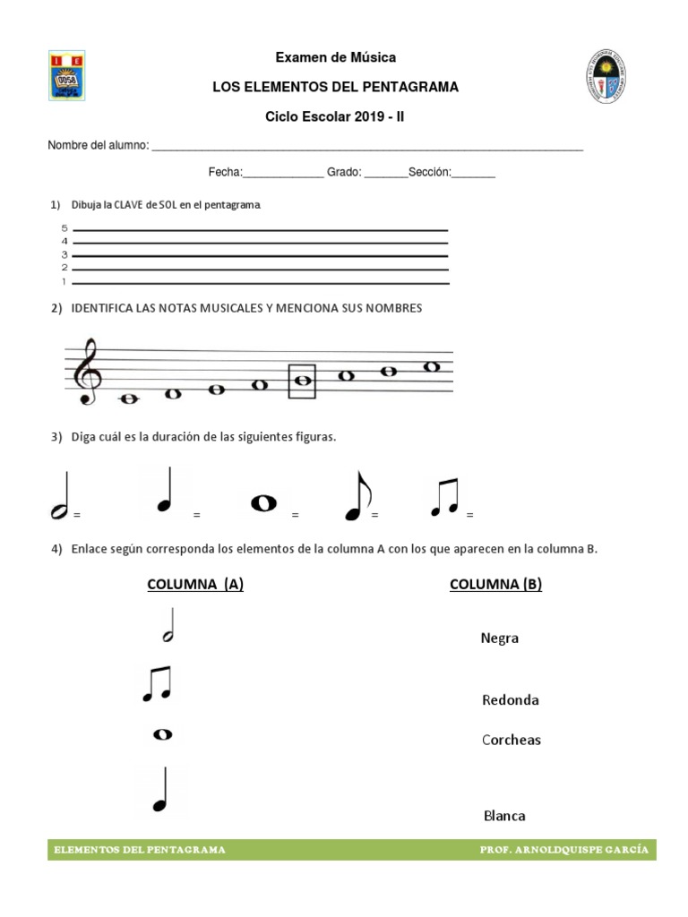 Examen de Notas Musicales y Pentagrama | PDF