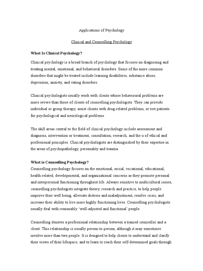 Applications of Psychology | PDF | Psychotherapy | Educational Psychology