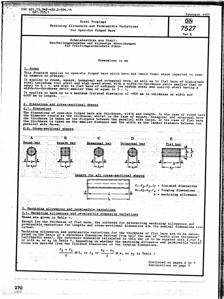 DIN7527 Steel Forgings Machining Allowances and Permissible Variations ...