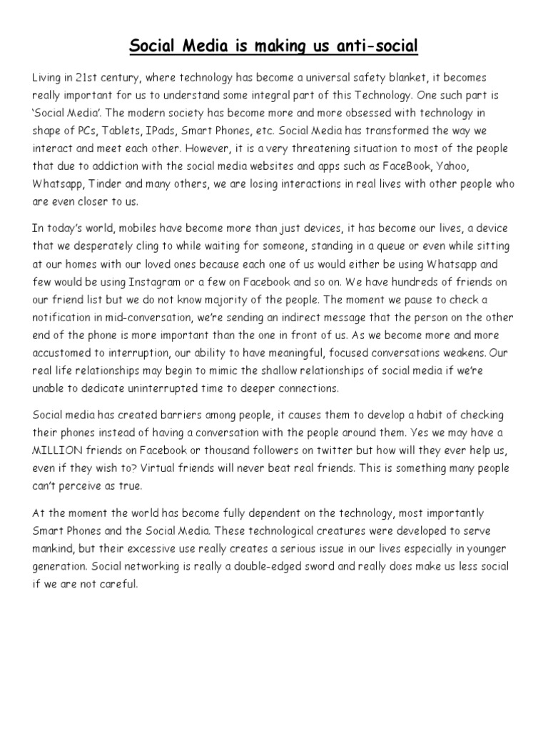 Social Media's Impact on Real Connections | PDF