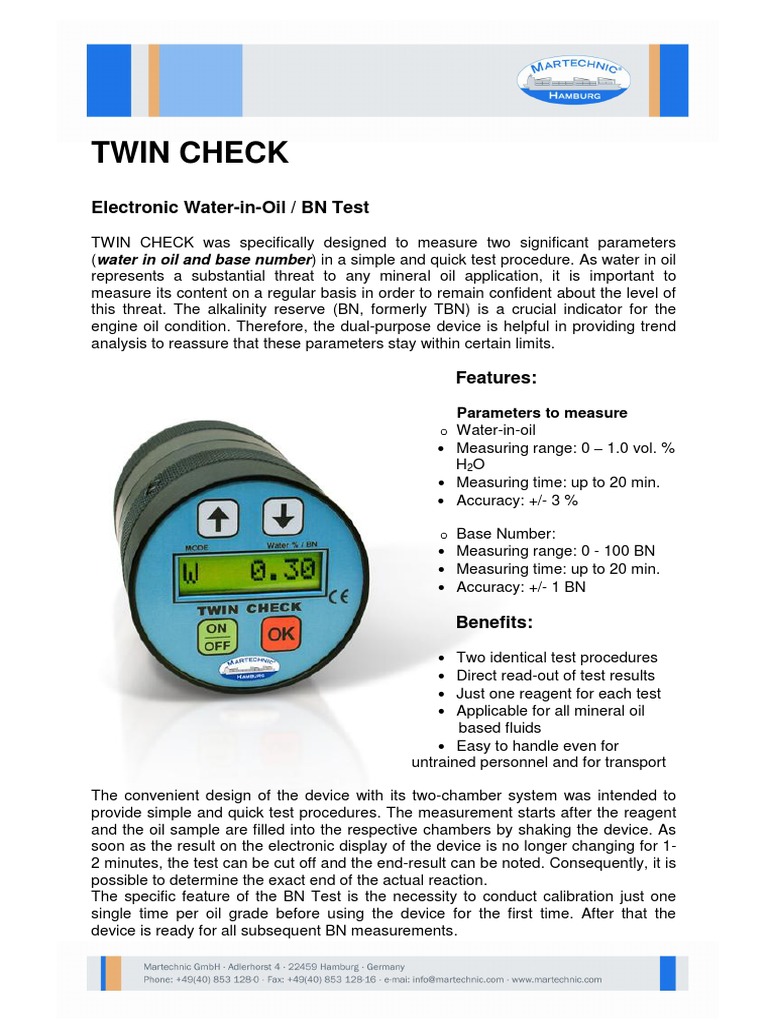 Twin Check: Electronic Water-in-Oil / BN Test | PDF | Motor Oil | Chemistry