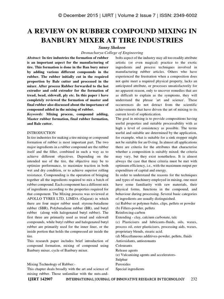 A Review On Rubber Compound Mixing in Banbury Mixer at Tire Industries ...
