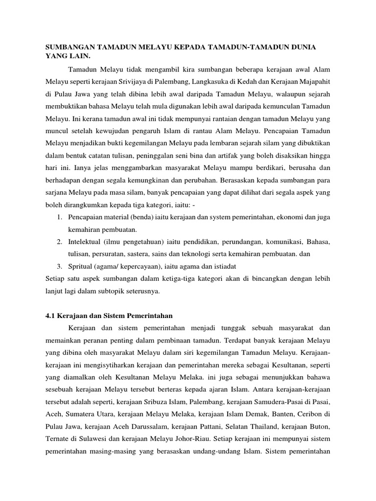 Sumbangan Tamadun Melayu Kepada Tamadun-Tamadun Dunia Yang Lain. | PDF Sumbangan Tamadun Melayu Kepada Tamadun-Tamadun Dunia Yang Lain. | PDF