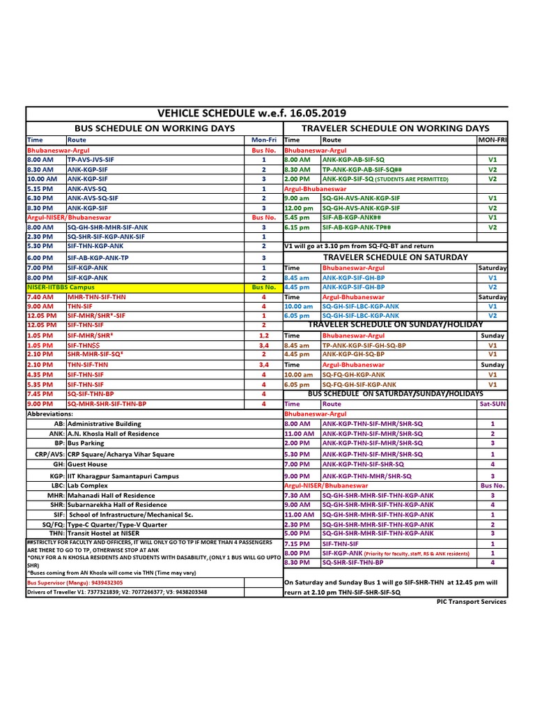 NISER-IITBBS Bus Schedule | PDF | Bus Transport | Public Transport