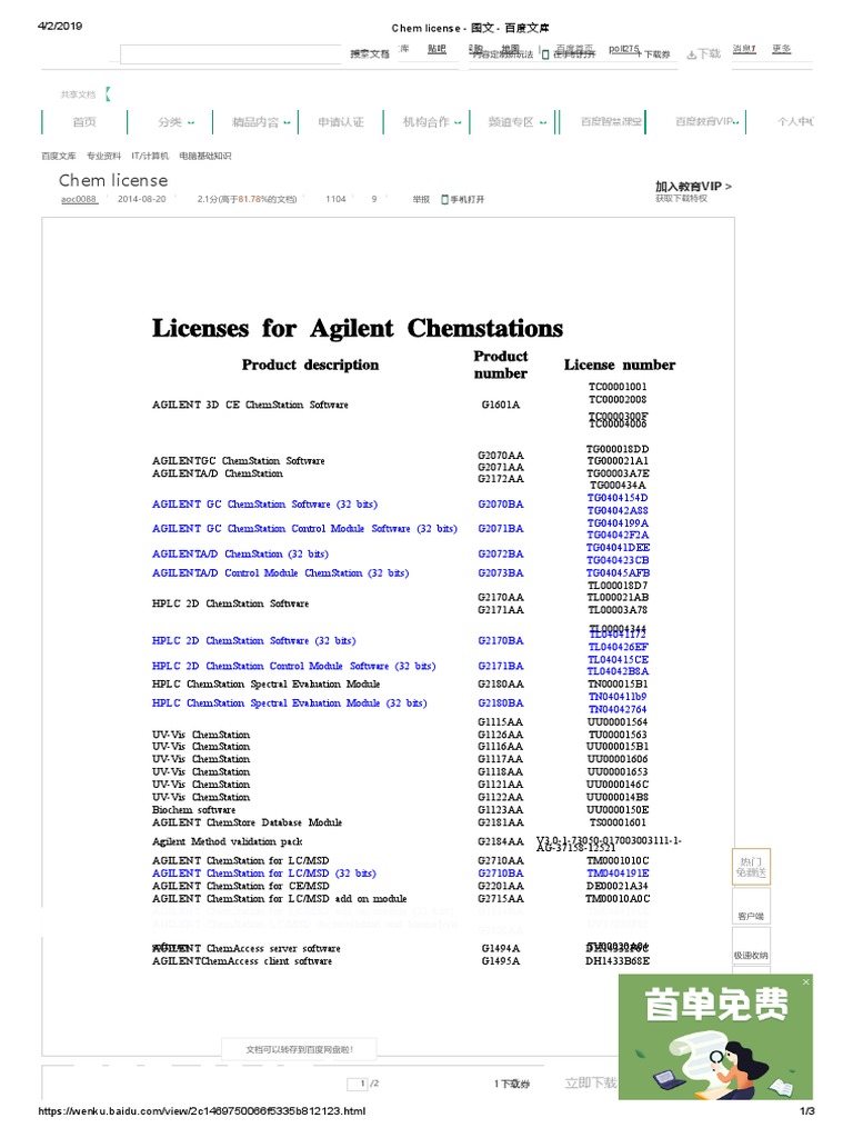Licenses For Agilent Chemstations Licenses For Agilent Chemstations ...