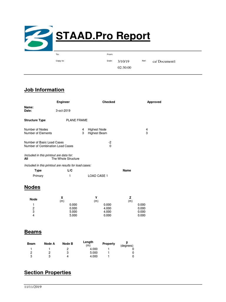 STAAD - Pro Report: Job Information | Download Free PDF | Beam ...