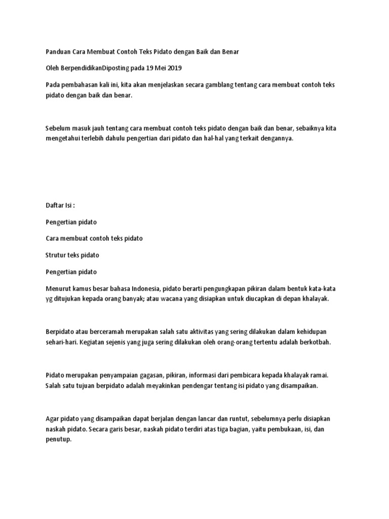 Panduan Cara Membuat Contoh Teks Pidato Dengan Baik Dan Benar | PDF