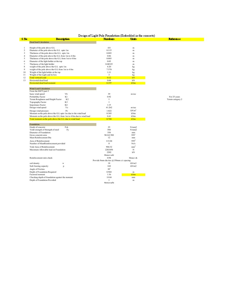 Light Pole Foundation Design Details | PDF | Applied And ...