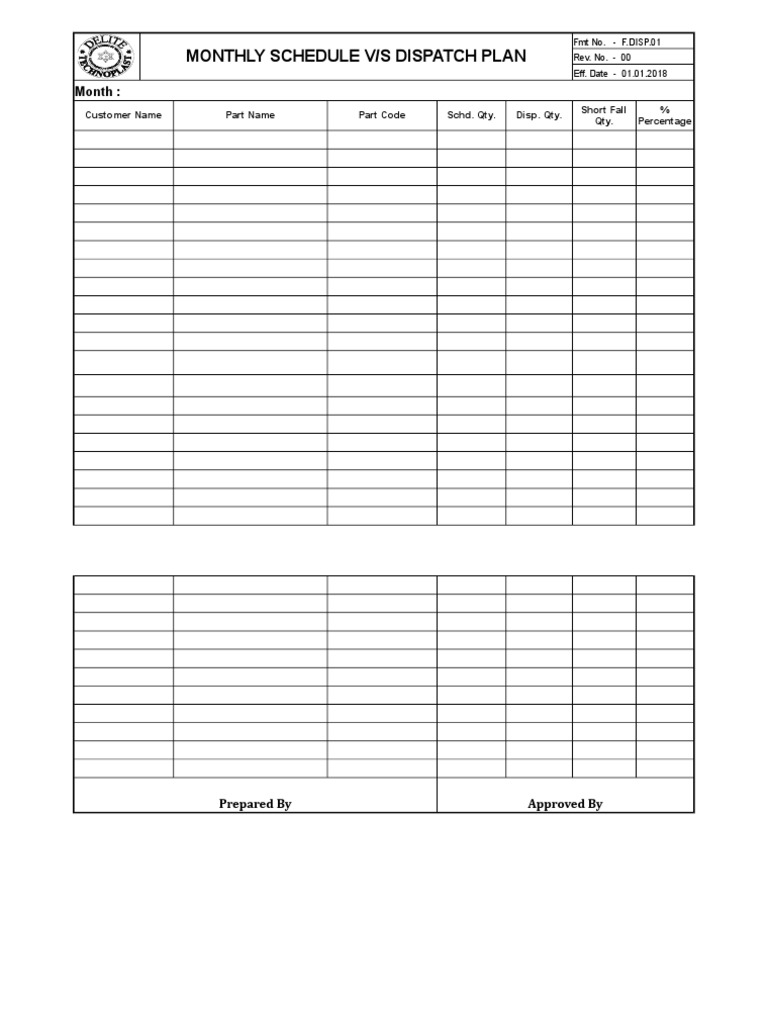 Monthly Dispatch Schedule Overview | PDF | Piston | Internal Combustion ...