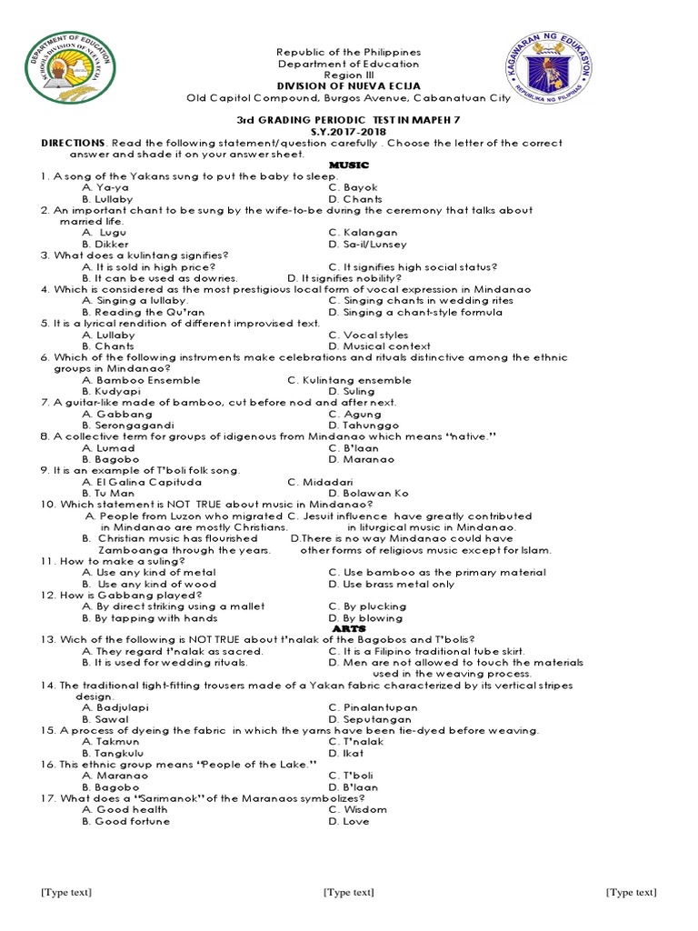 Grade 7 MAPEH Periodic Test Guide | PDF | Stress (Biology) | Depression ...