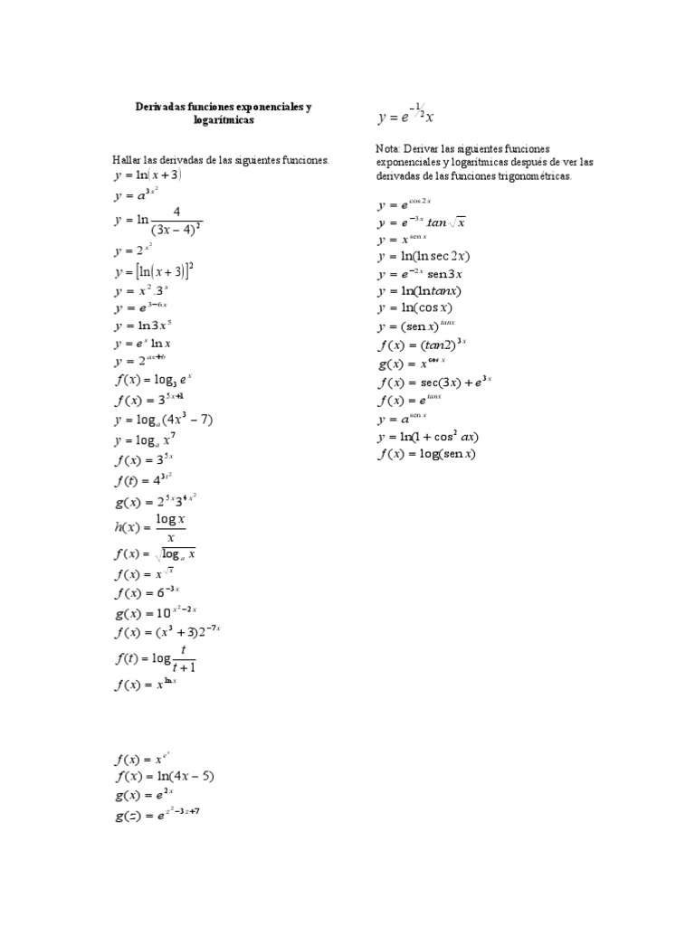 5 Derivadas Exponenciales y Logaritmicas | PDF