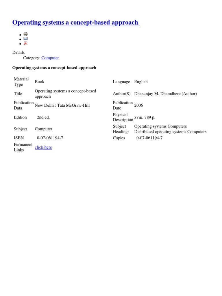 Operating Systems A Concept-Based Approach: Computer | PDF
