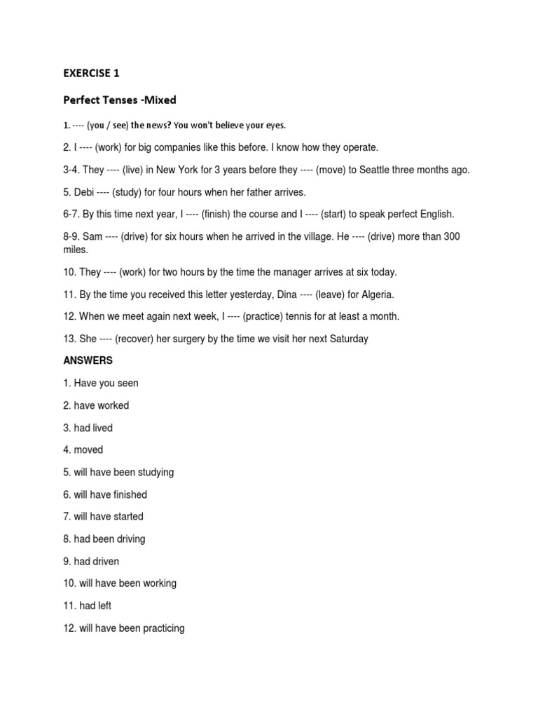 Perfect Tenses Grammar Quiz | PDF