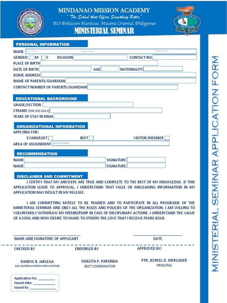Ministerial Seminar Application Form MMA | PDF