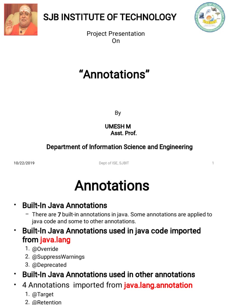 SJB IT Project Presentation on Java Annotations | PDF | Java Platform | Software Engineering