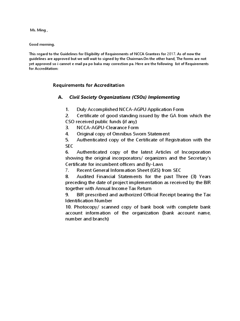 Ncca Accreditation Rqrmnts | PDF