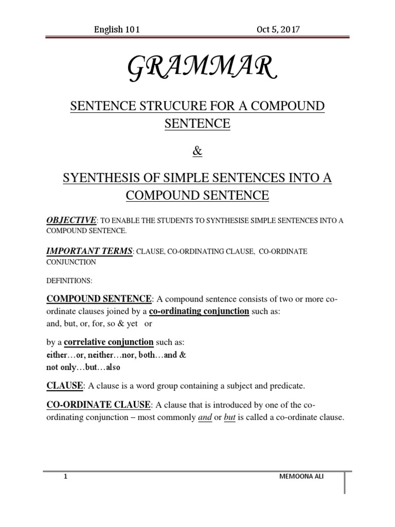Sentence Structure in Compound Sentences | PDF | Clause | Sentence ...