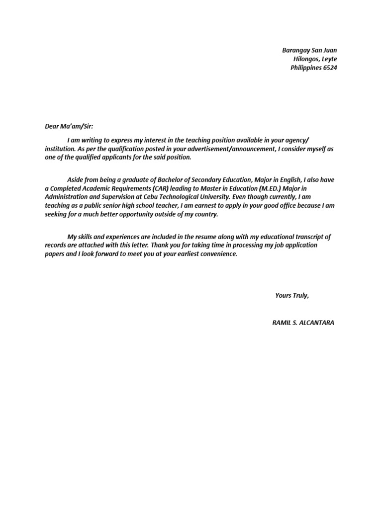 Job Application Letter | PDF