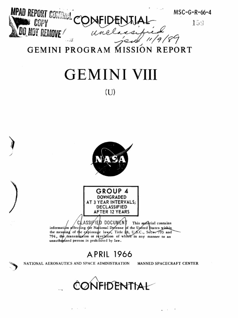 Gemini Program Mission Report Gemini Viii | PDF | Project Gemini ...