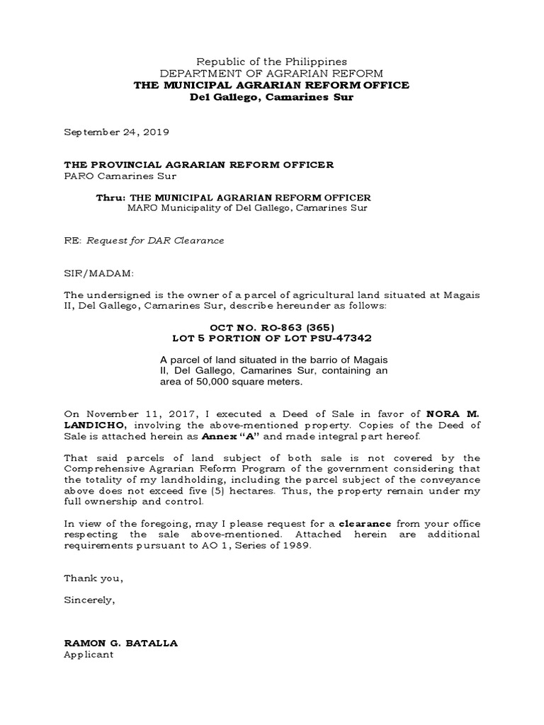 Request for DAR Clearance Application | PDF