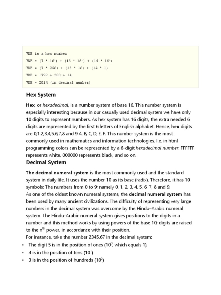 Hexadecimal to Decimal Conversion Guide | PDF | Mathematical Notation ...