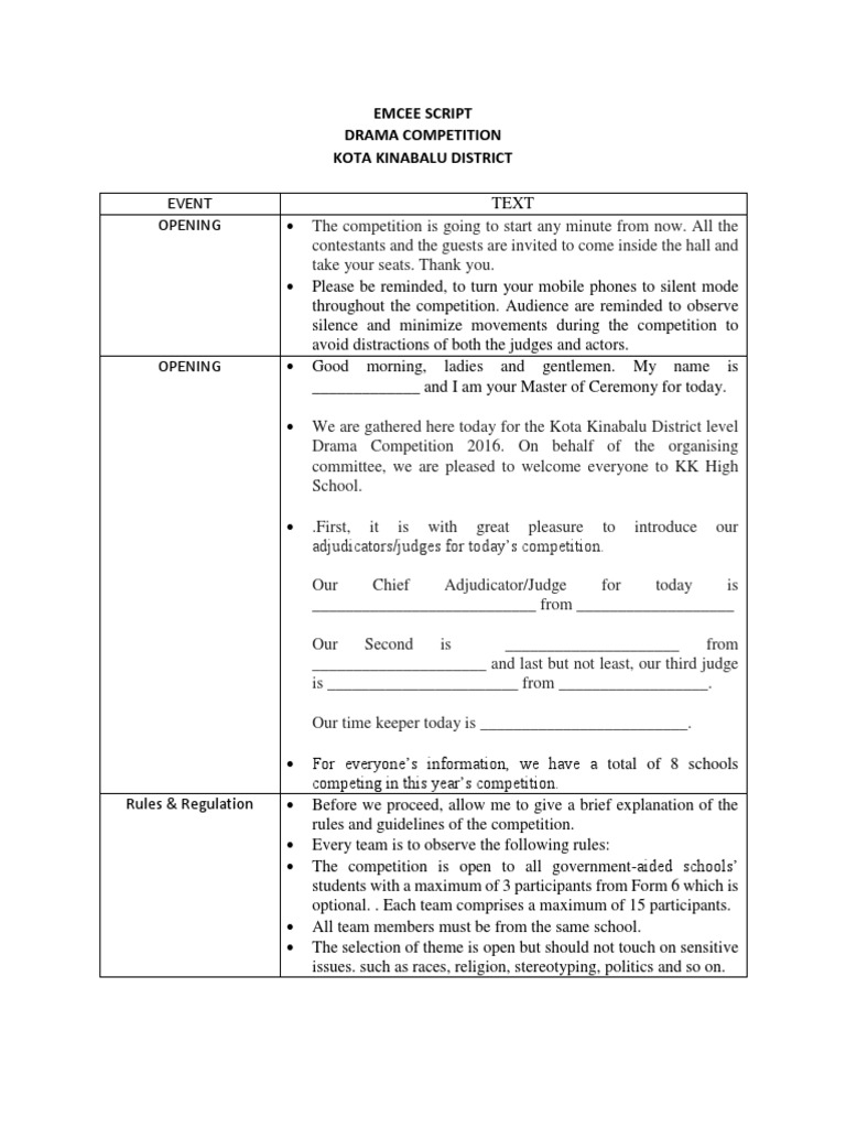 2016 Emcee Script Drama Competition | PDF