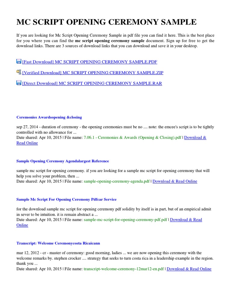 MC Script Opening Ceremony Sample | PDF | Computer File | Entertainment