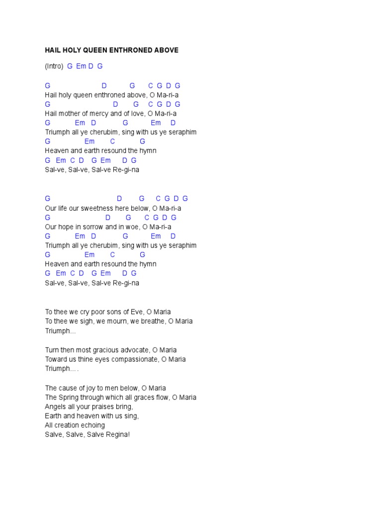 Hail Holy Queen Lyrics and Chords | PDF