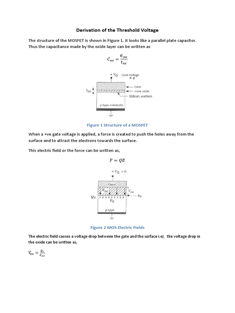 Derivation of The Threshold Voltage | PDF | Mosfet | Electrical Equipment
