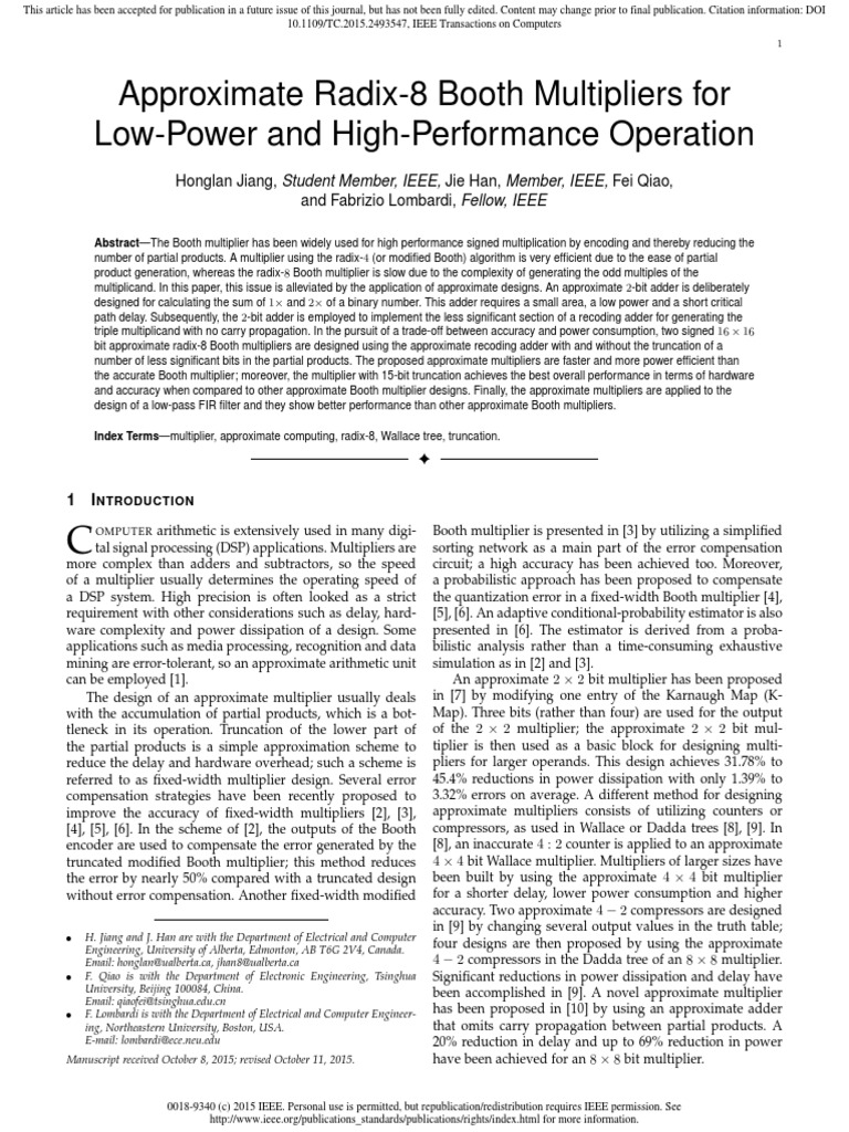 Approximate Radix-8 Booth Multipliers For Low-Power and High ...