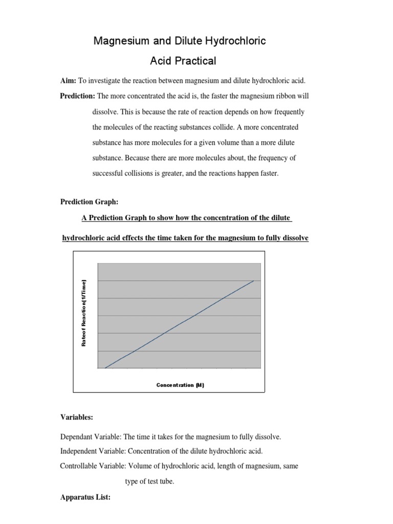 Magnesium and Dilute Hydrochloric Acid Practical | PDF | Acid ...