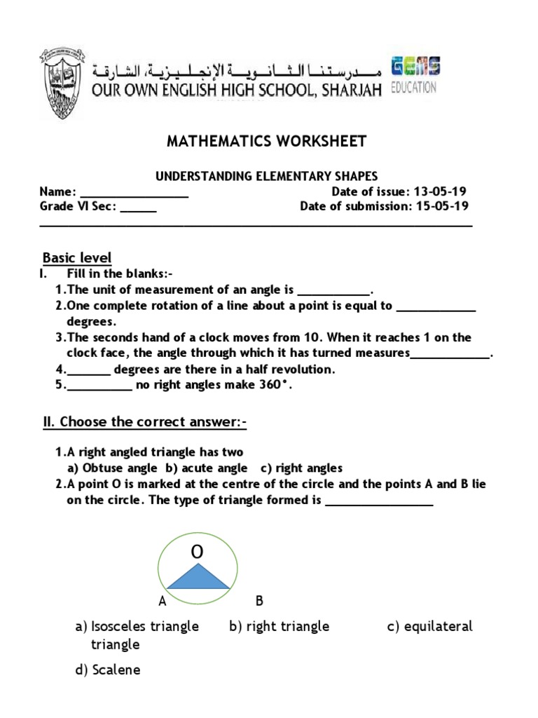 Mathematics Worksheet: Basic Level | PDF | Euclidean Plane Geometry ...