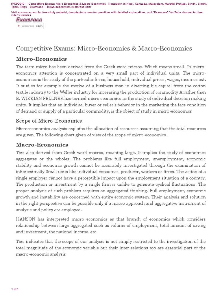 Micro And Macro Economics Overview Pdf Microeconomics Macroeconomics