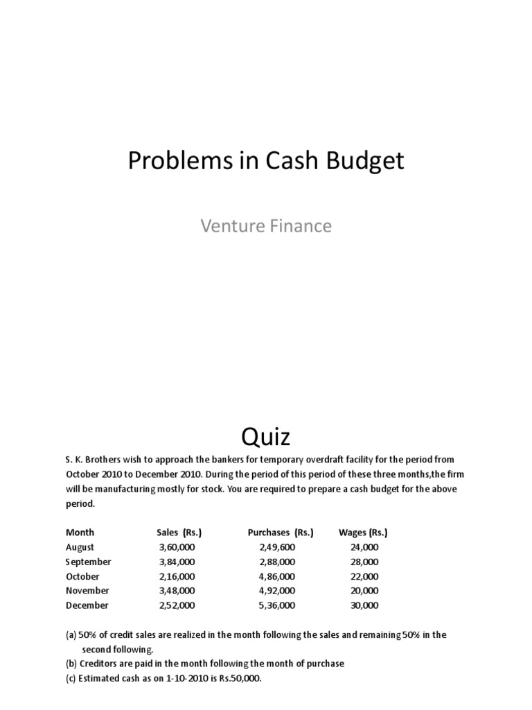 Cash Budget Problems and Solutions | PDF