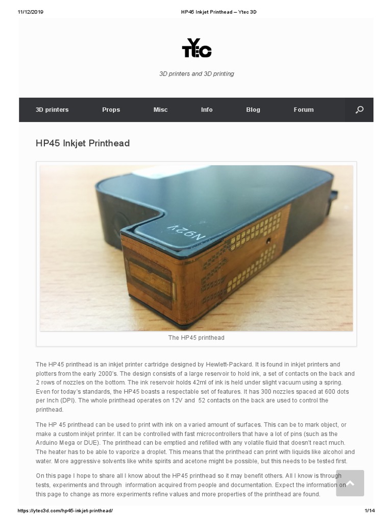HP45 Inkjet Printhead Overview | PDF | Printer (Computing) | Field ...