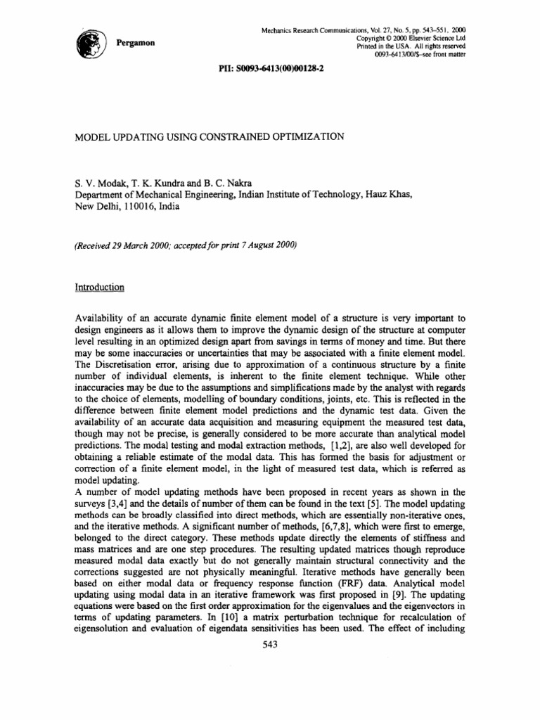 Model Updating Using Constrained Optimization | PDF | Mathematical Optimization | Eigenvalues ...
